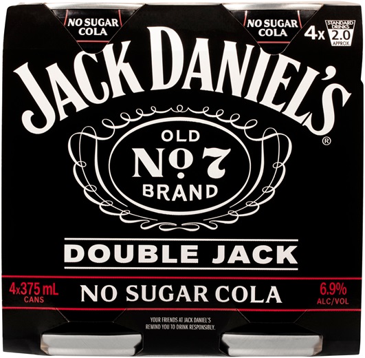 Jack Daniels Double Jack & No Sugar Cans 375mL - 4 & 24 Pack Deals