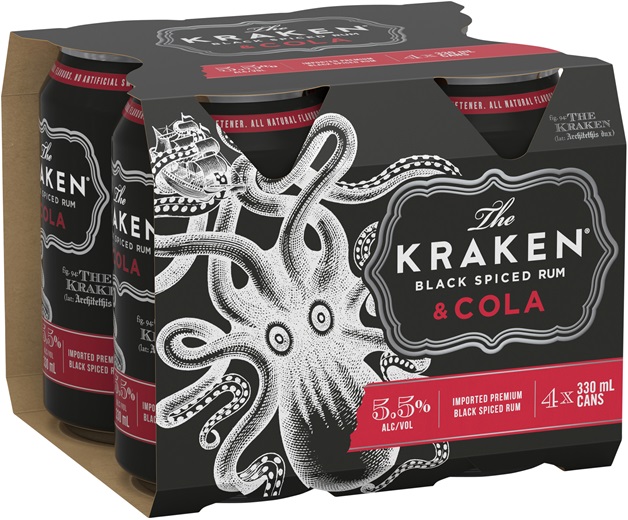 The Kraken Spiced Rum & Cola Can 330mL - Single, 4 & 24 Pack Deals