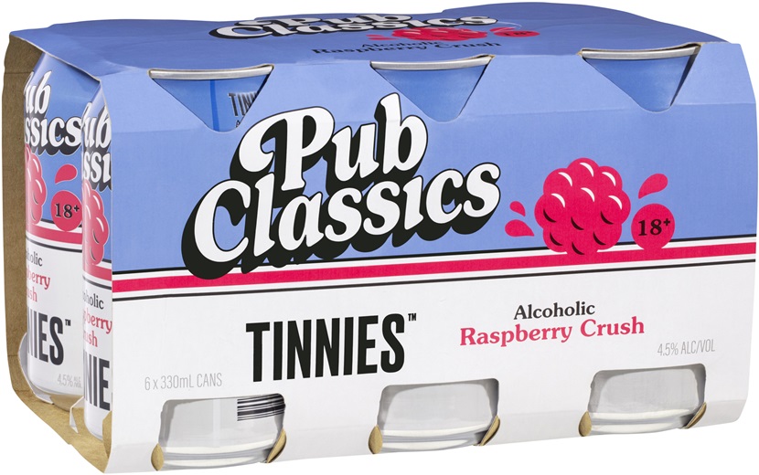 Tinnies Pub Classics Raspberry Crush - Single, 6 & 24 Pack Deals
